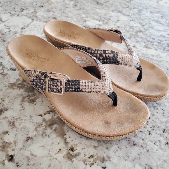 Vionic | Shoes | Vionic Polina Snakeskin Raffia Platform Wedge Heel ...